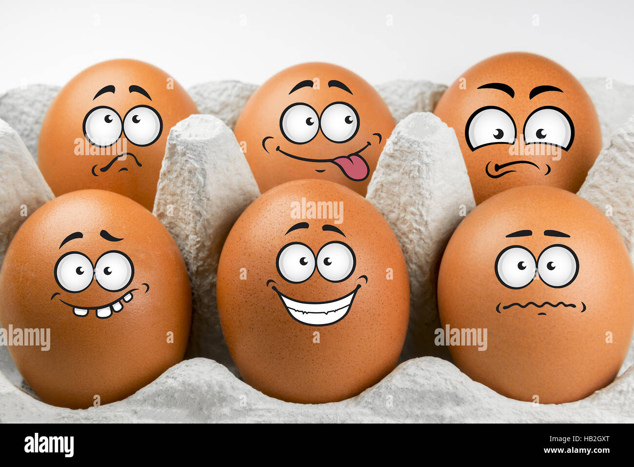 Eggs with faces and various expressions Stock Photo - Alamy