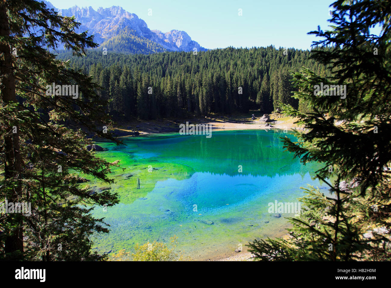 Karersee coloured lake in South Tirol Stock Photo - Alamy