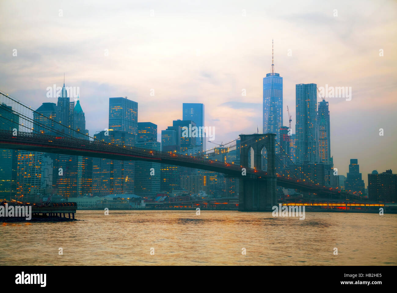 New York City overview with Brooklyn bridge Stock Photo - Alamy
