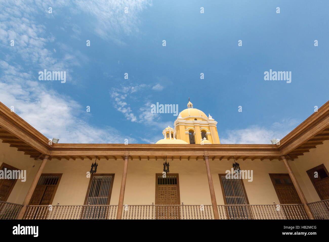 Colonial Architecture and church in Trujillo Stock Photo - Alamy