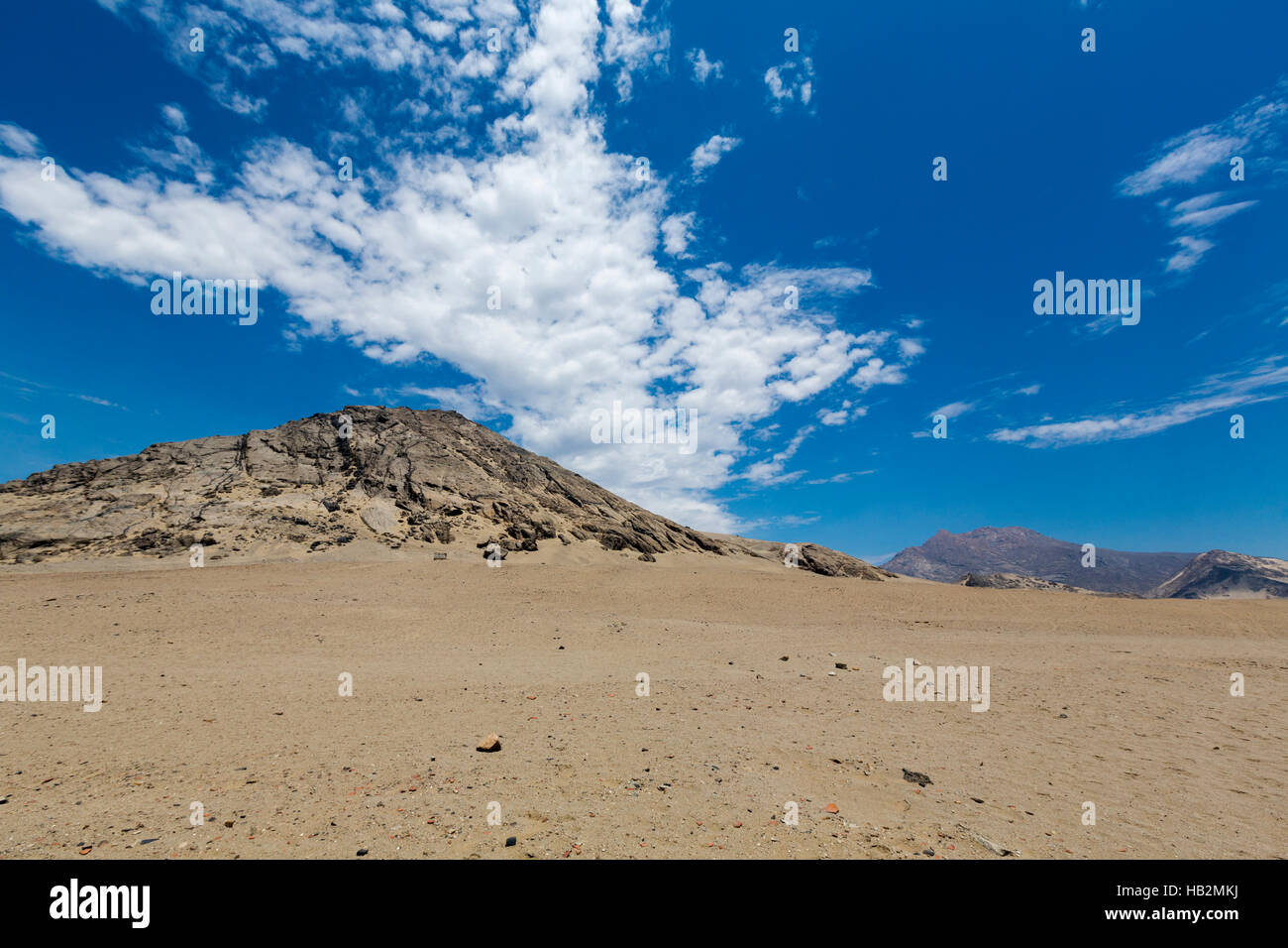 Arid Andean mountain landscape in Trujillo against a clear blue sky ...