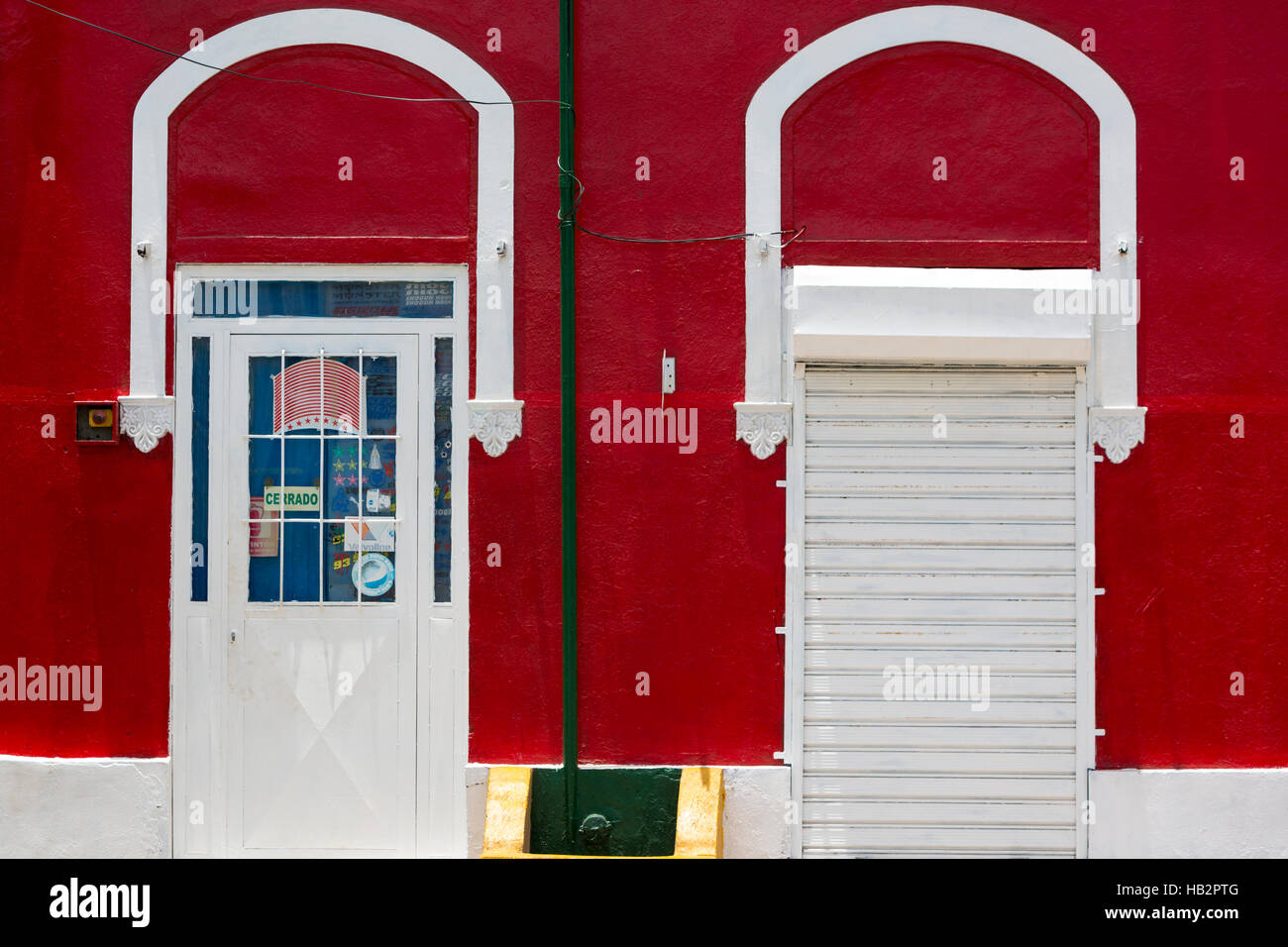 PORLAMAR, VENEZUELA, APRIL 15: Red typical colonial architecture with ...