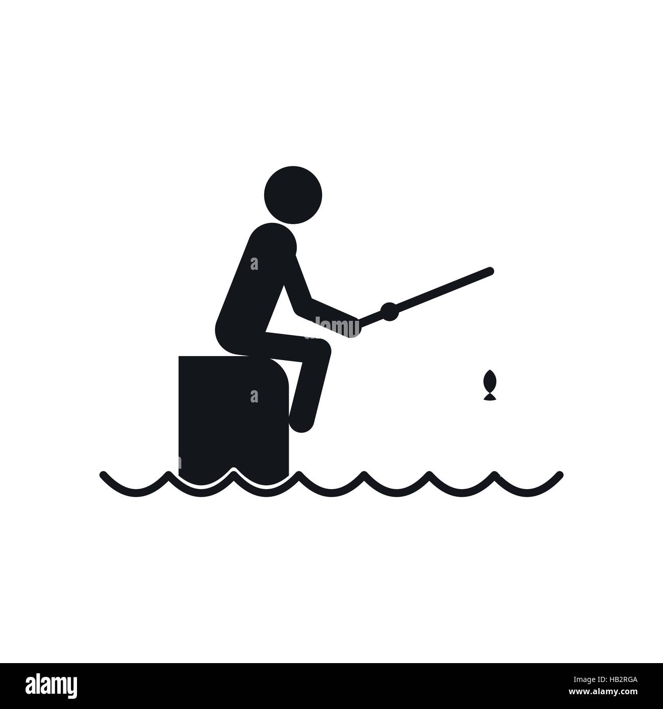 Fisherman sitting on pier with rod icon Stock Vector Image & Art - Alamy