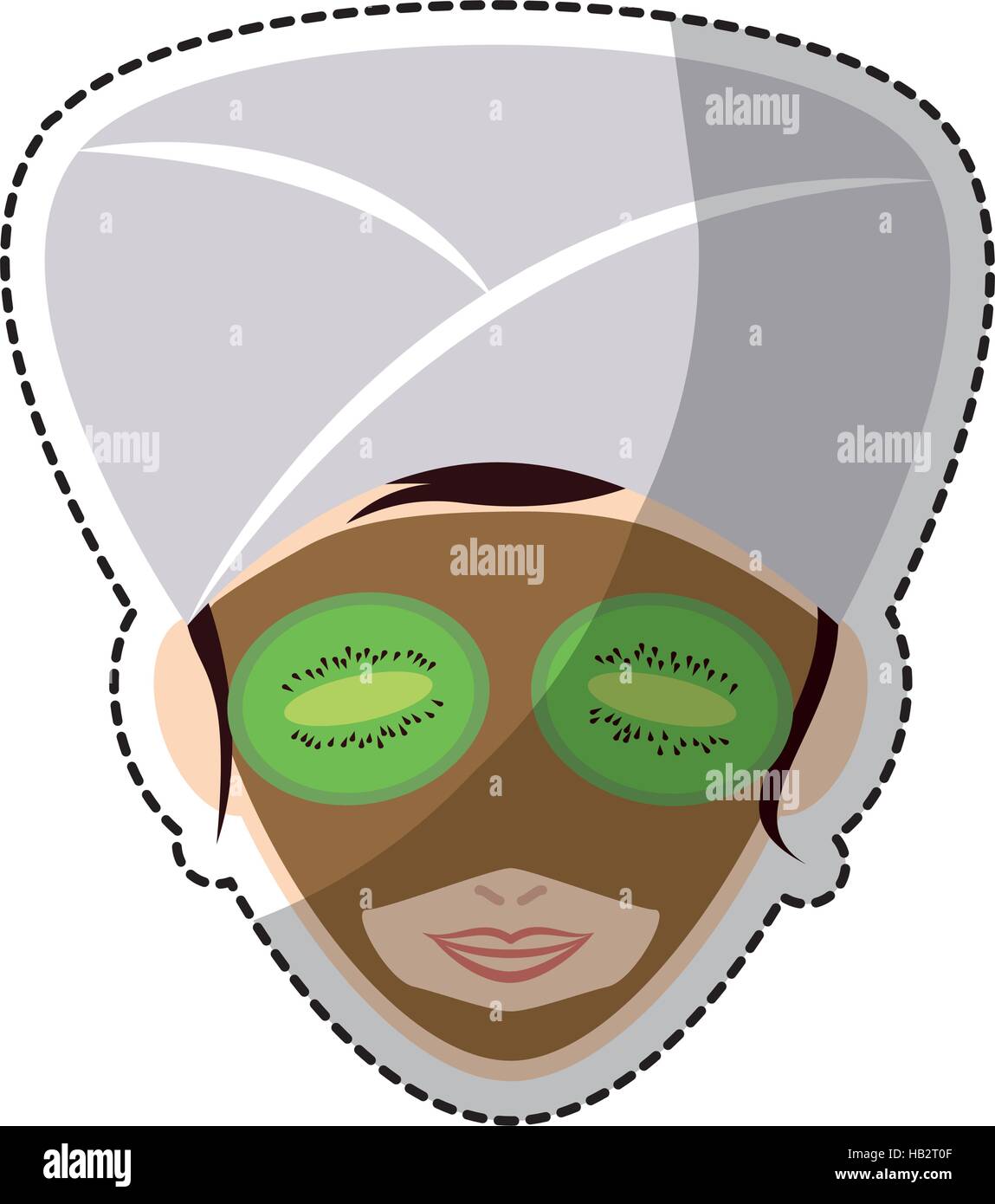 sticker of cartoon woman face with relaxation mask. natural spa center ...