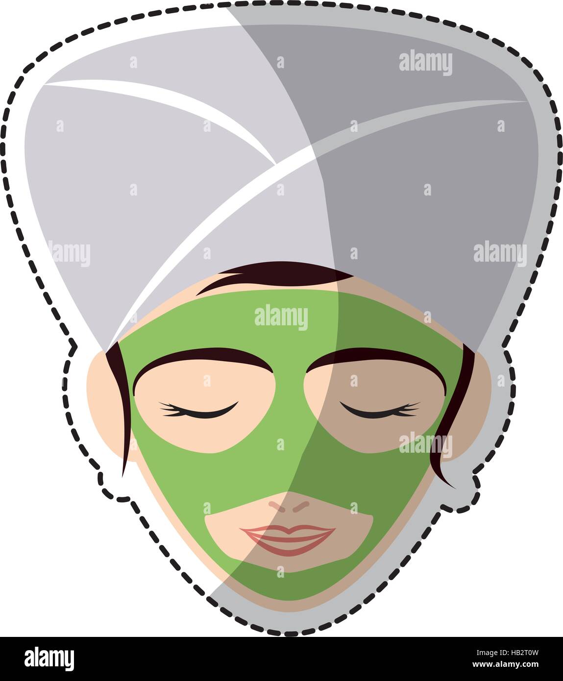 sticker of cartoon woman face with relaxation mask. natural spa center ...