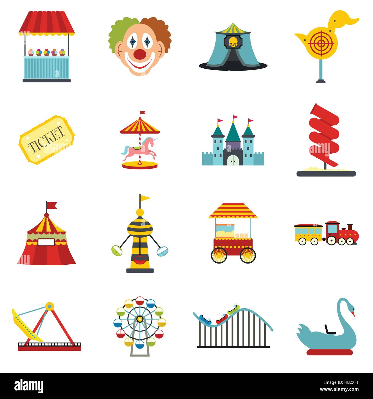 Amusement park flat icons set Stock Vector Image & Art - Alamy