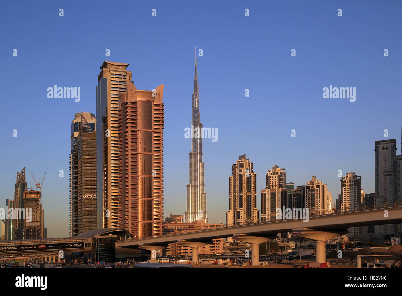 Dubai, Skyline with skyscraper Burj Khalifa Stock Photo - Alamy
