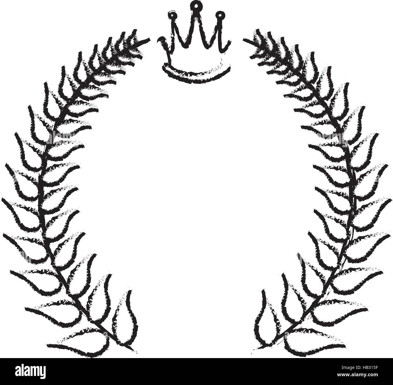 decorative wreath with leaves and crown icon over white background ...