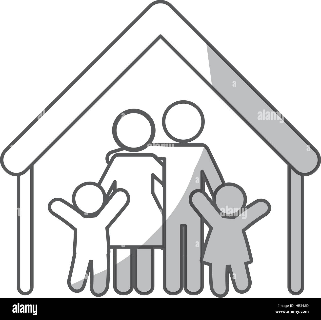house shape with family of parents and kids icon over white background ...