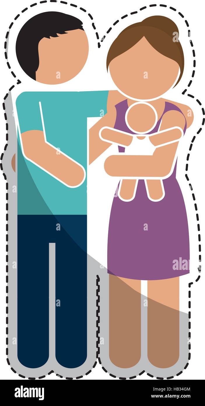 sticker of family of parents and baby over white background. colorful ...