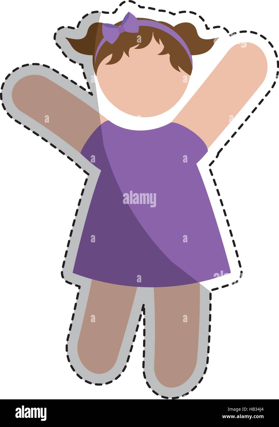 Cartoon Girl Wearing Purple Dress Over White Background Colorful