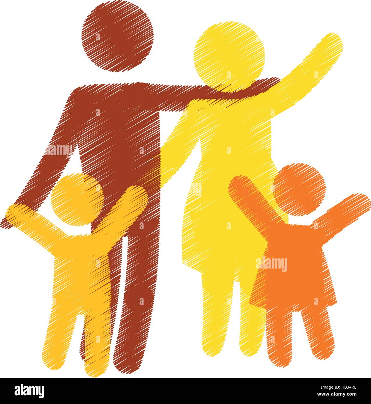 family of parents and kids over white background. colorful and sketch ...