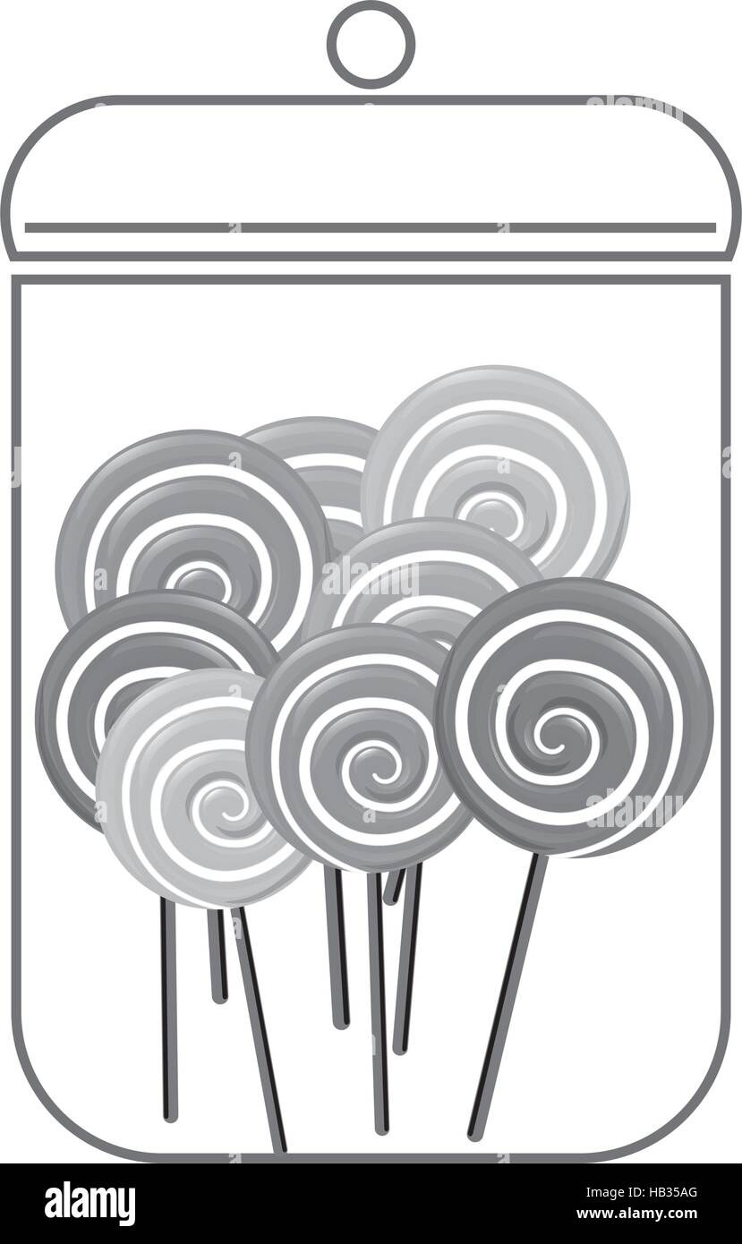 container with sweet lollipop candies icon over white background ...