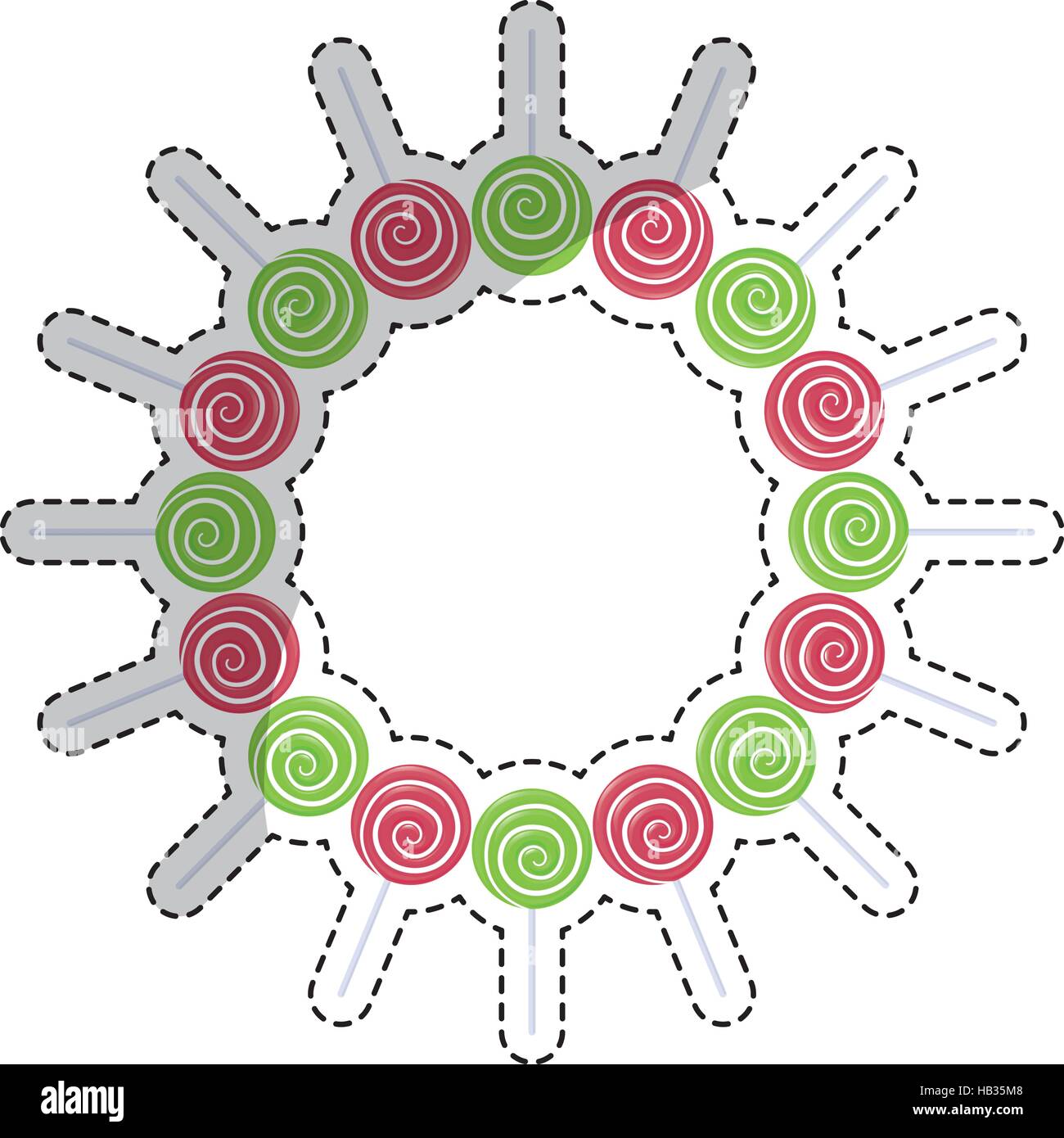 sticker of sweet lollipop candies in circle shape over white background ...