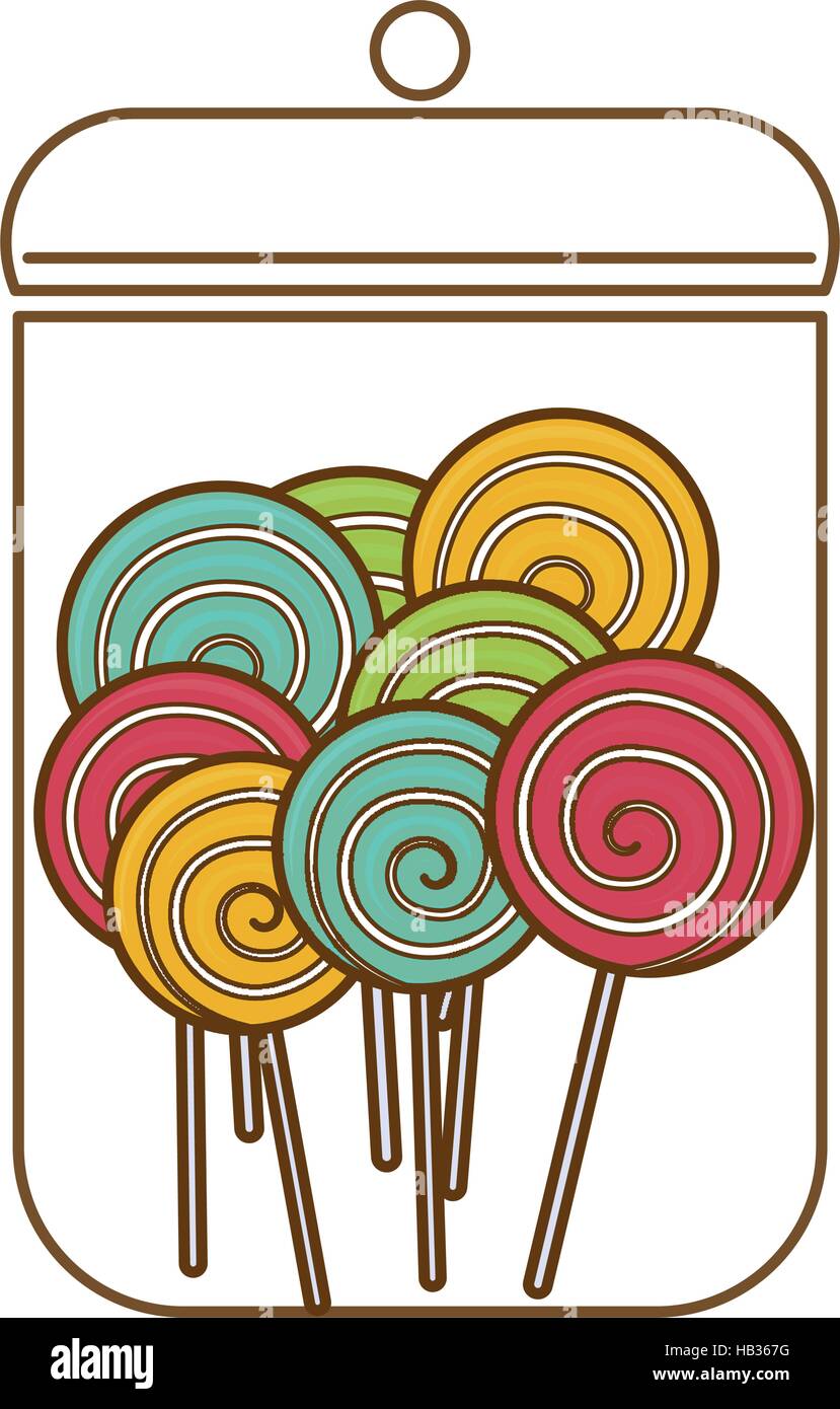 container with sweet lollipop candies icon over white background ...