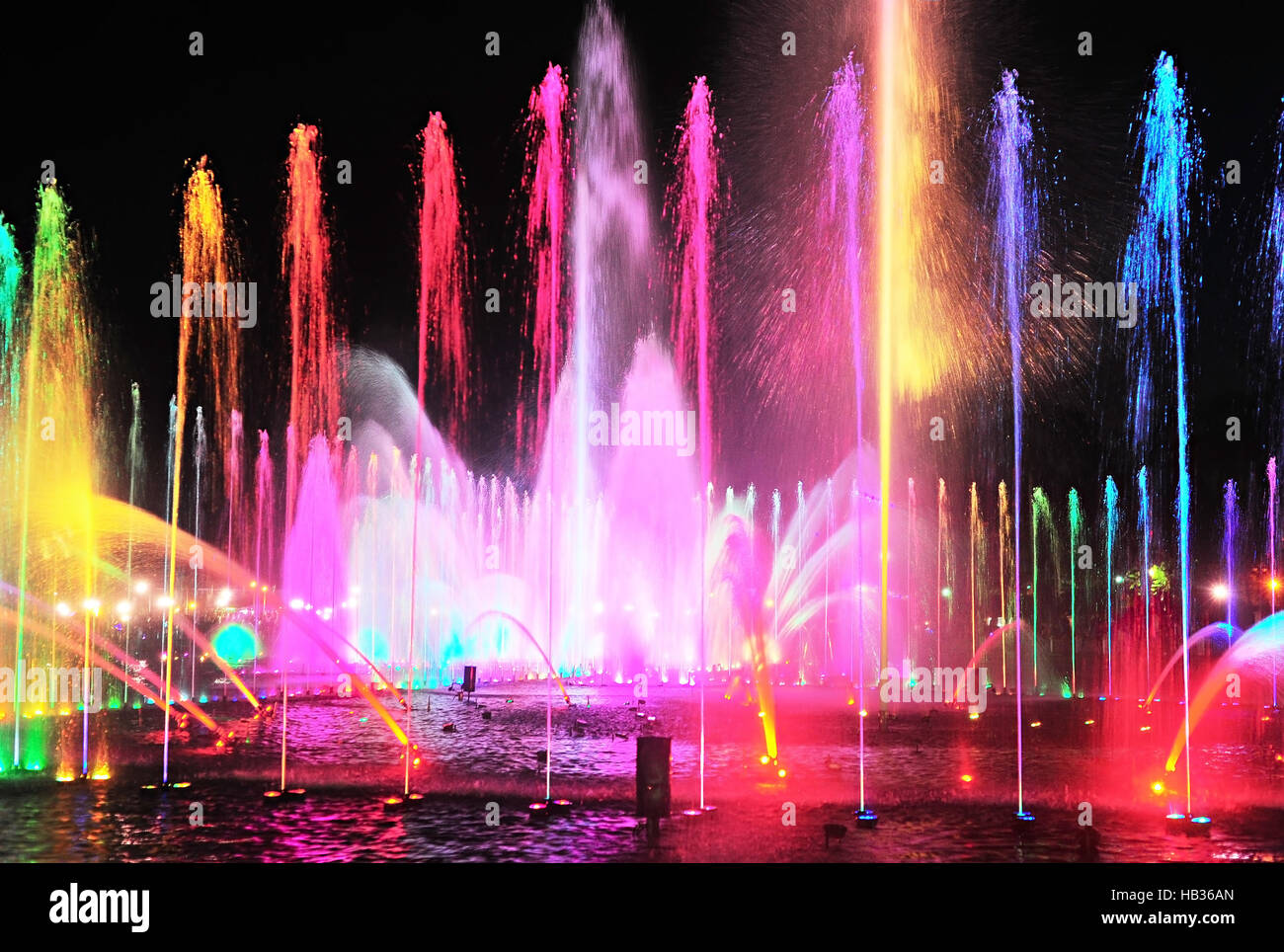 Night fountain lights show Stock Photo - Alamy