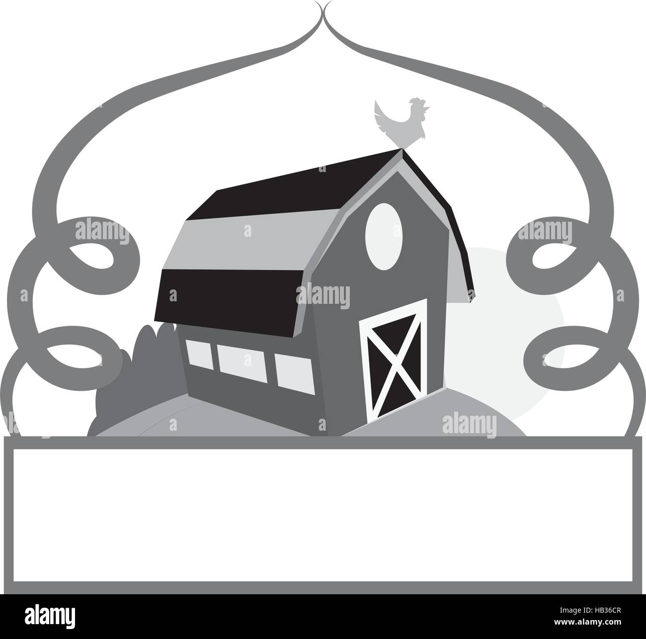 frame with farm barn icon over white background. white and black design ...