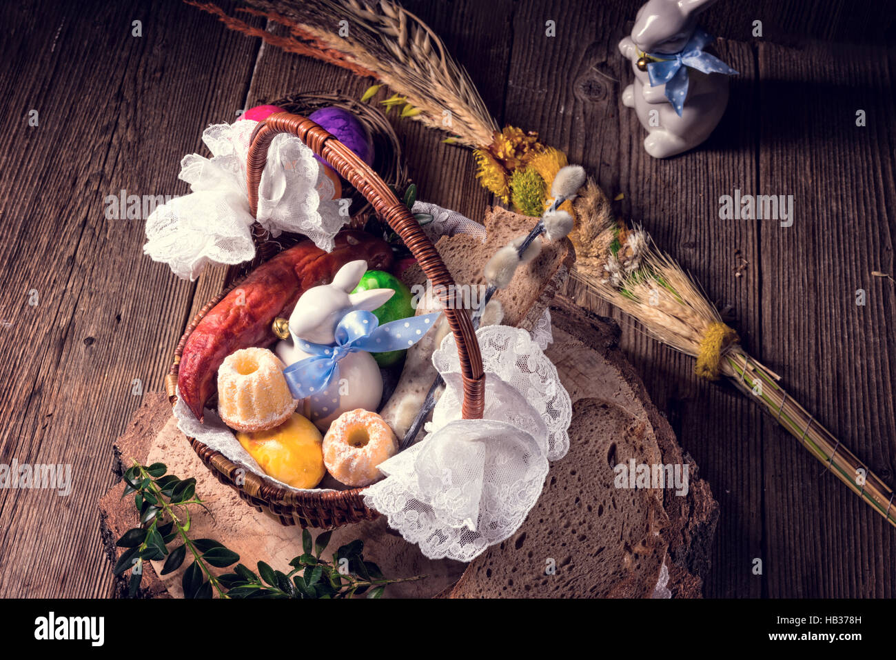 Traditional Easter basket with food Stock Photo - Alamy
