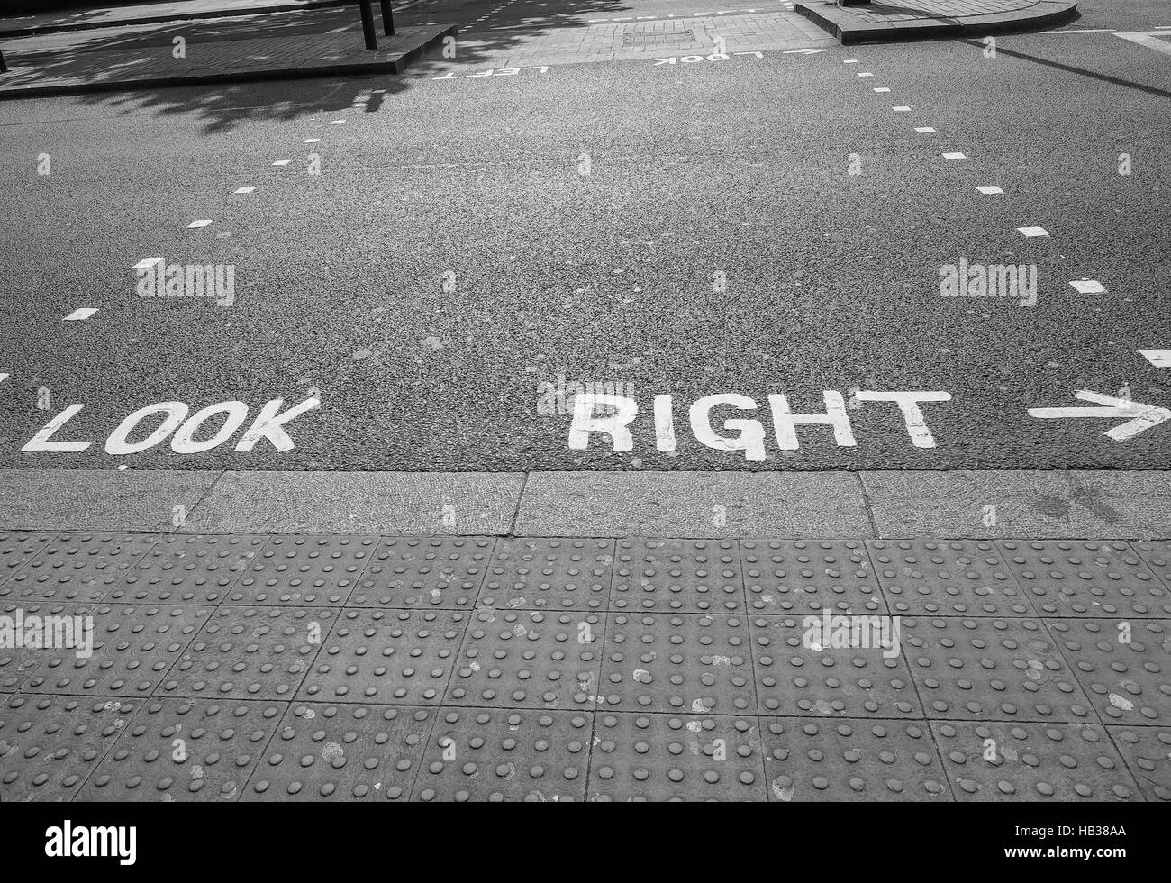 Black and white Look Right sign Stock Photo - Alamy