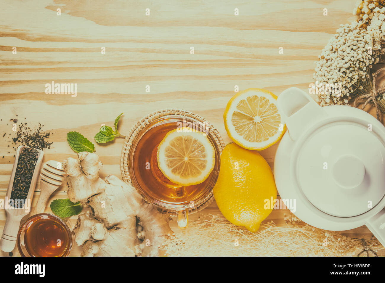 A cup of tea on the wood table. You can apply for background,backdrop ...
