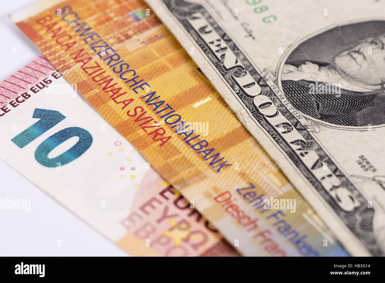euro, dollar and swiss franc Stock Photo - Alamy