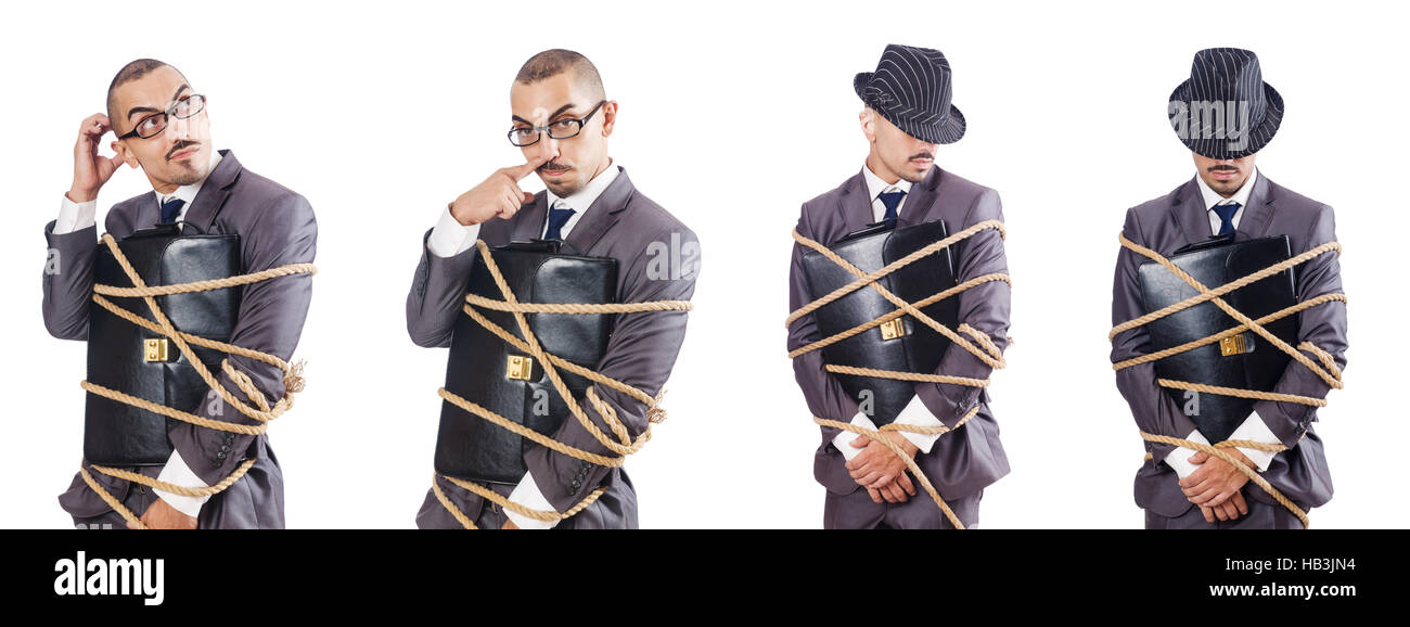 Man tied up isolated on white Stock Photo - Alamy
