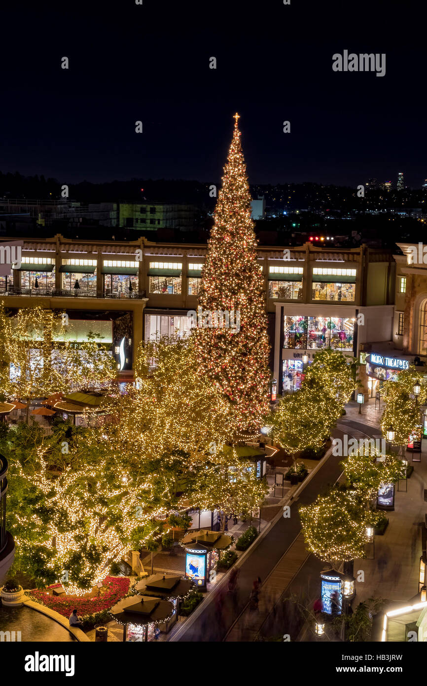 DEC 2, Glendale: Aerial view of Chrismtas lights at the shopping mall ...