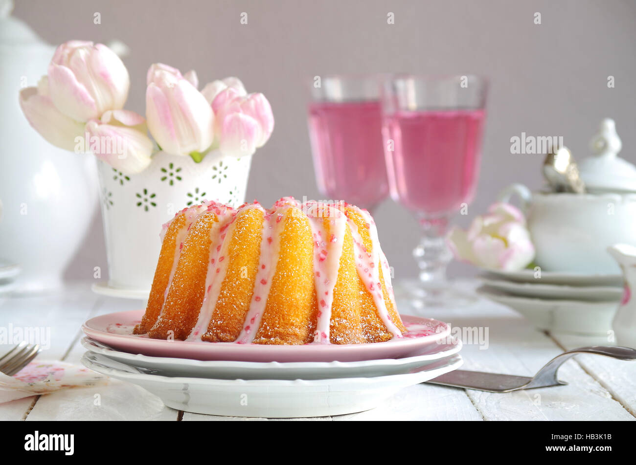 coffee table with birthday cake Stock Photo - Alamy