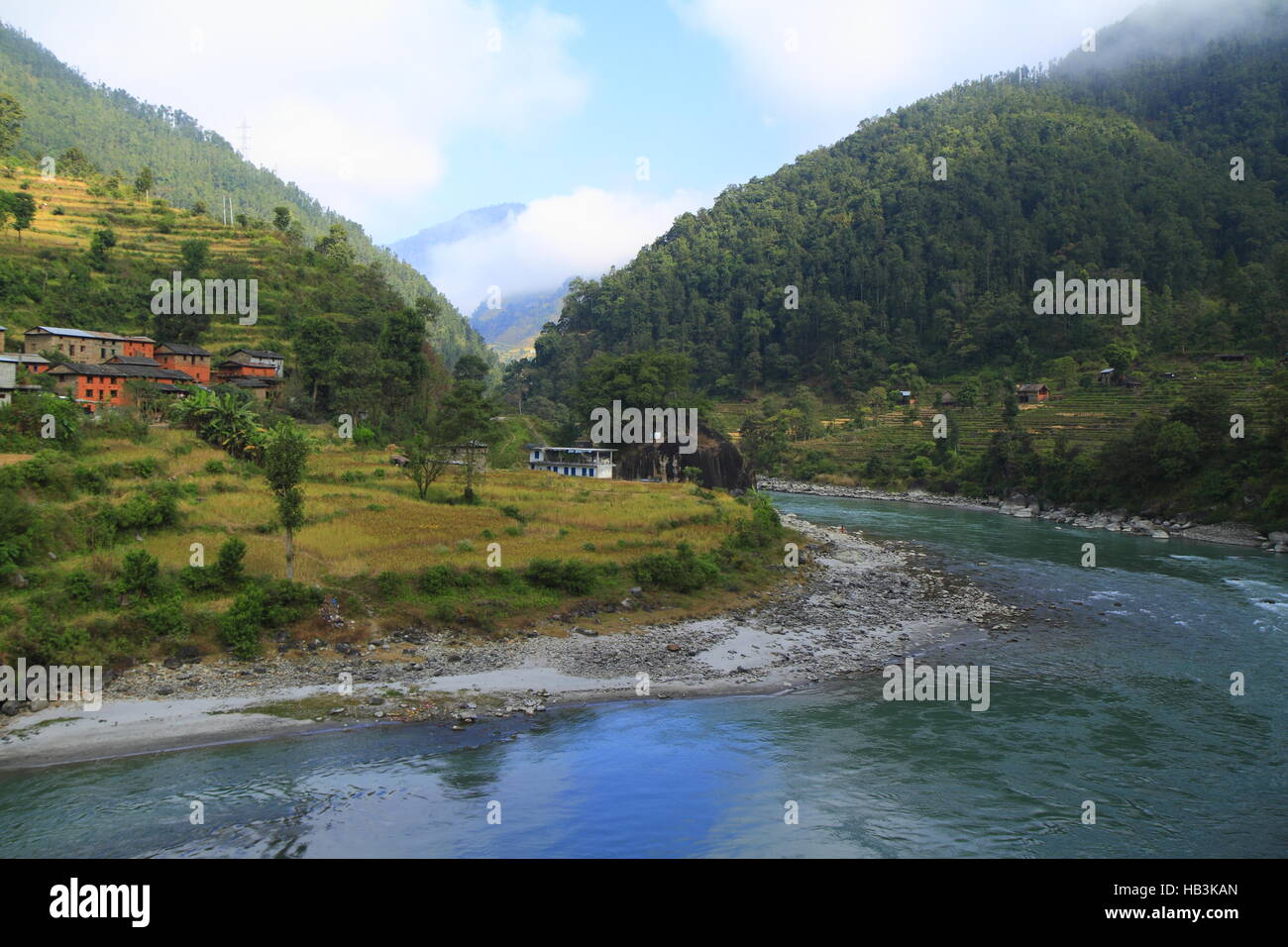 Nepal Landscape Village Mountain Stock Photos & Nepal Landscape Village ...
