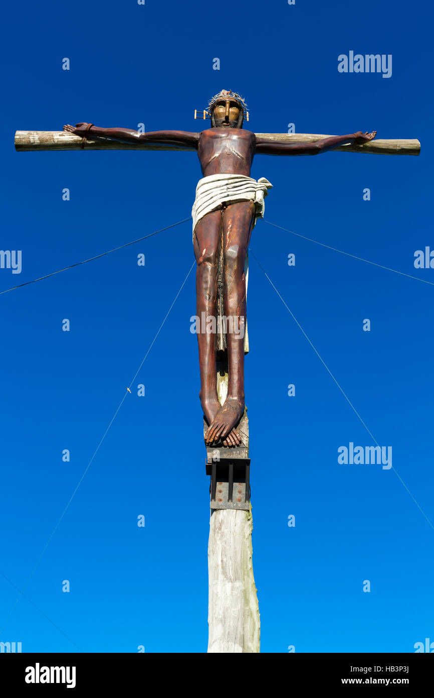 Wooden Statue of Christ and clear blue sky. Buenos Aires Stock Photo ...