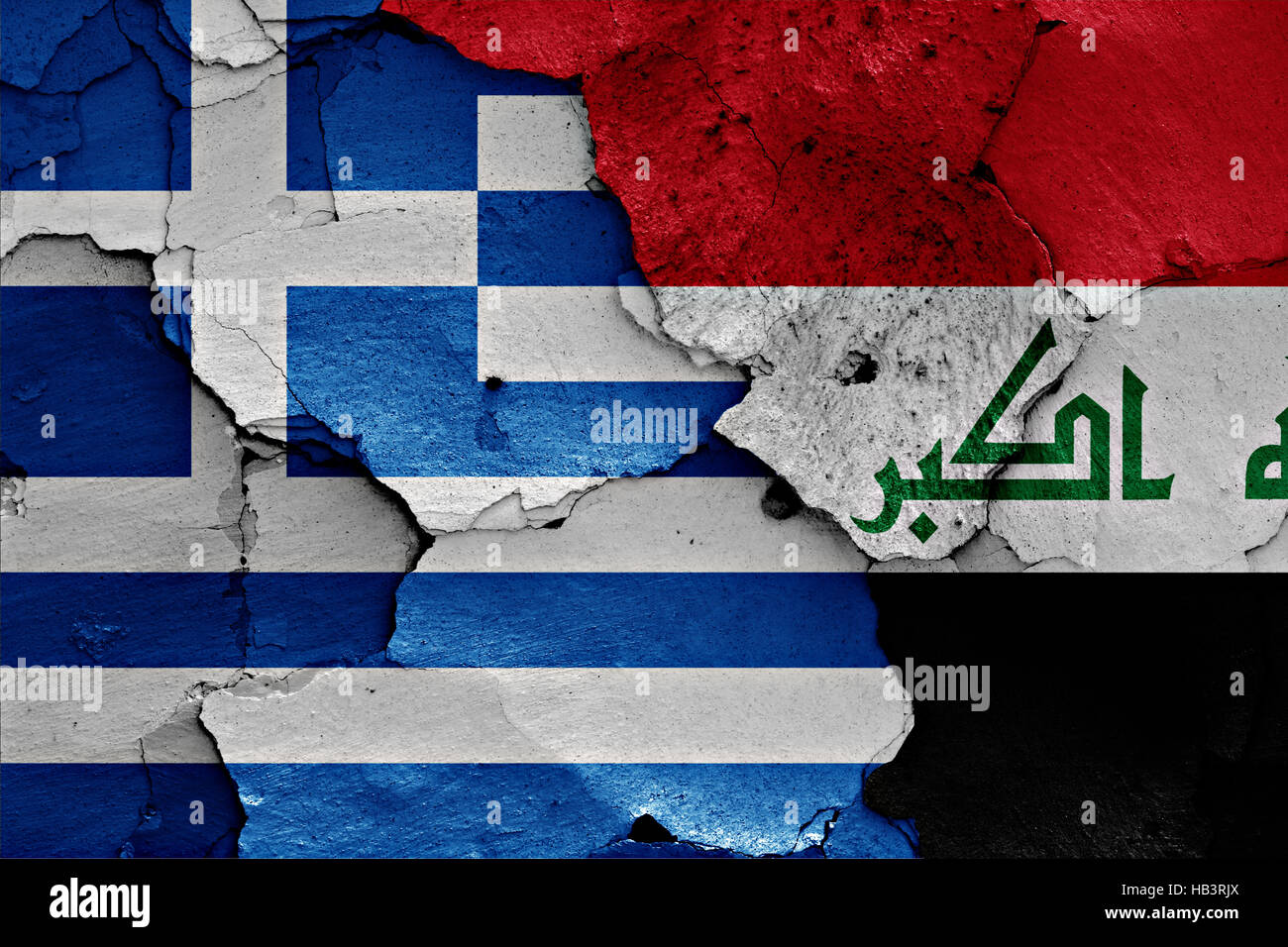 flags of Greece and Iraq painted on cracked wall Stock Photo - Alamy