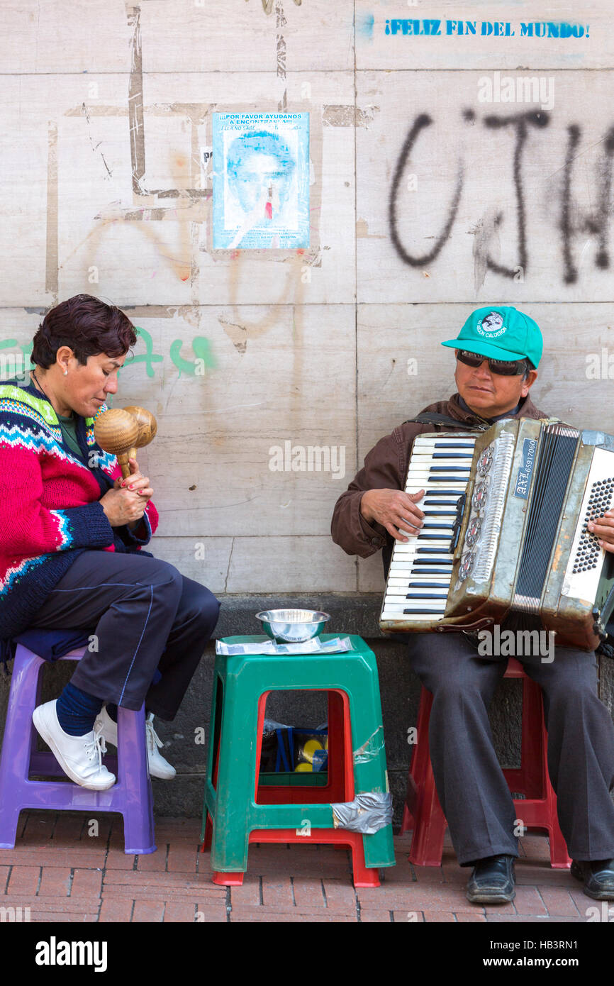 Blind musicians playing music in the street of Quito, Colombia Stock ...