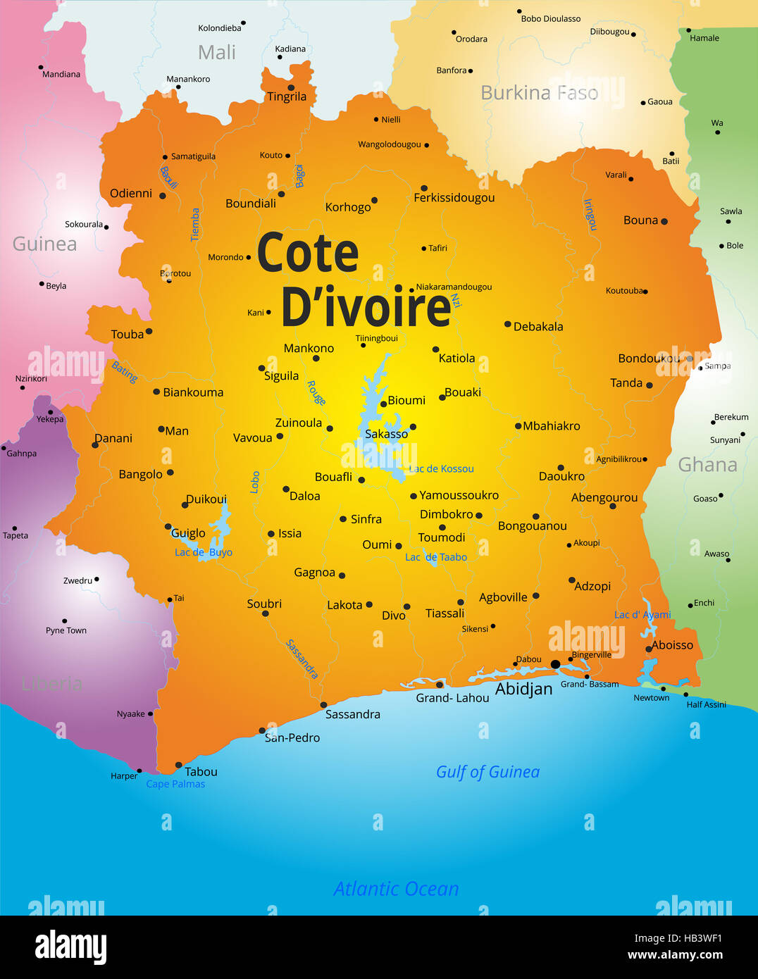 map of Cote d Ivoire Stock Photo - Alamy