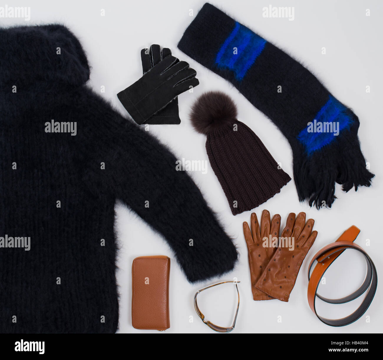 Winter fashion accessories in Flat Lay Still Stock Photo - Alamy