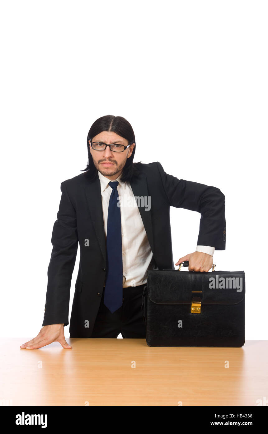 Businessman at workplace isolated on white Stock Photo - Alamy