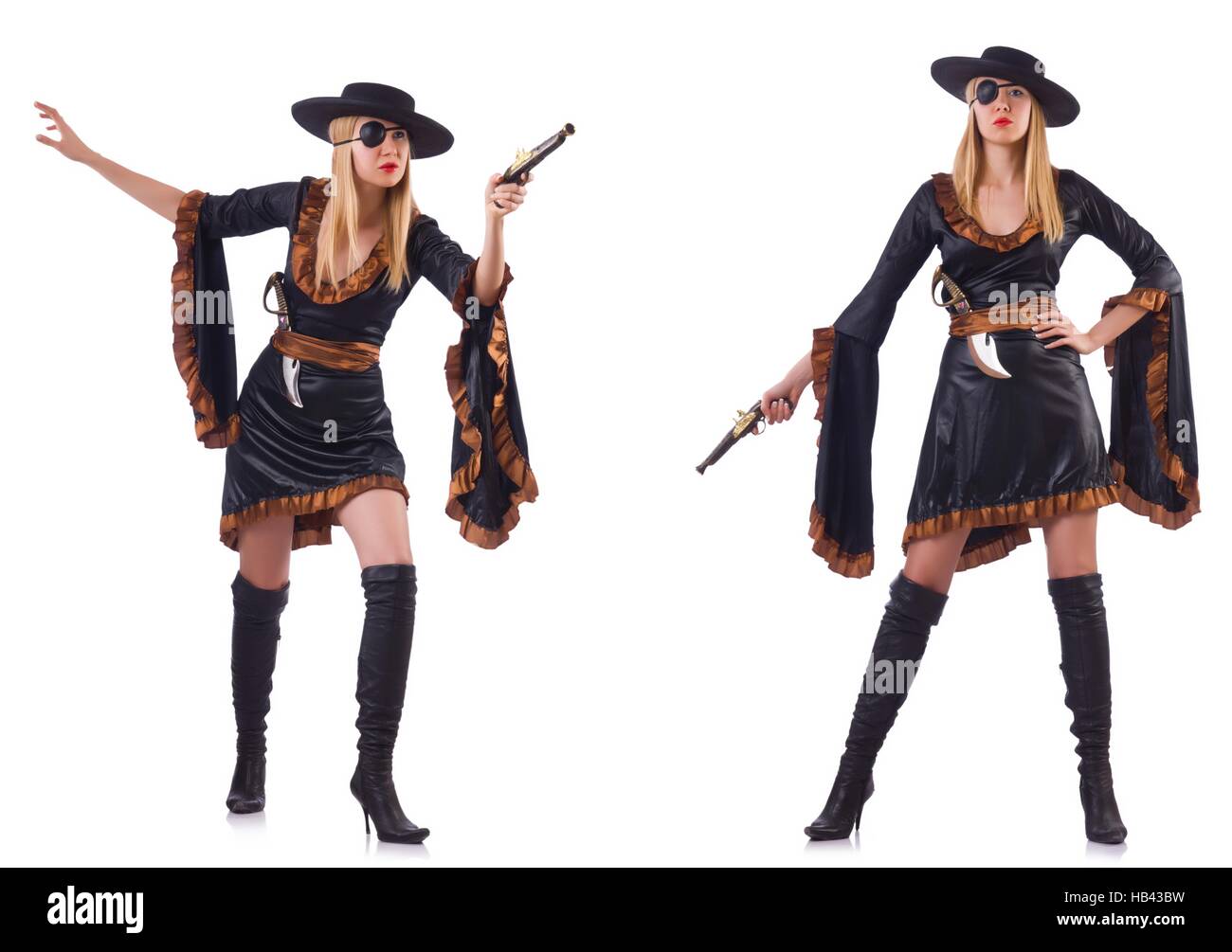 Woman pirate in various poses on white Stock Photo - Alamy
