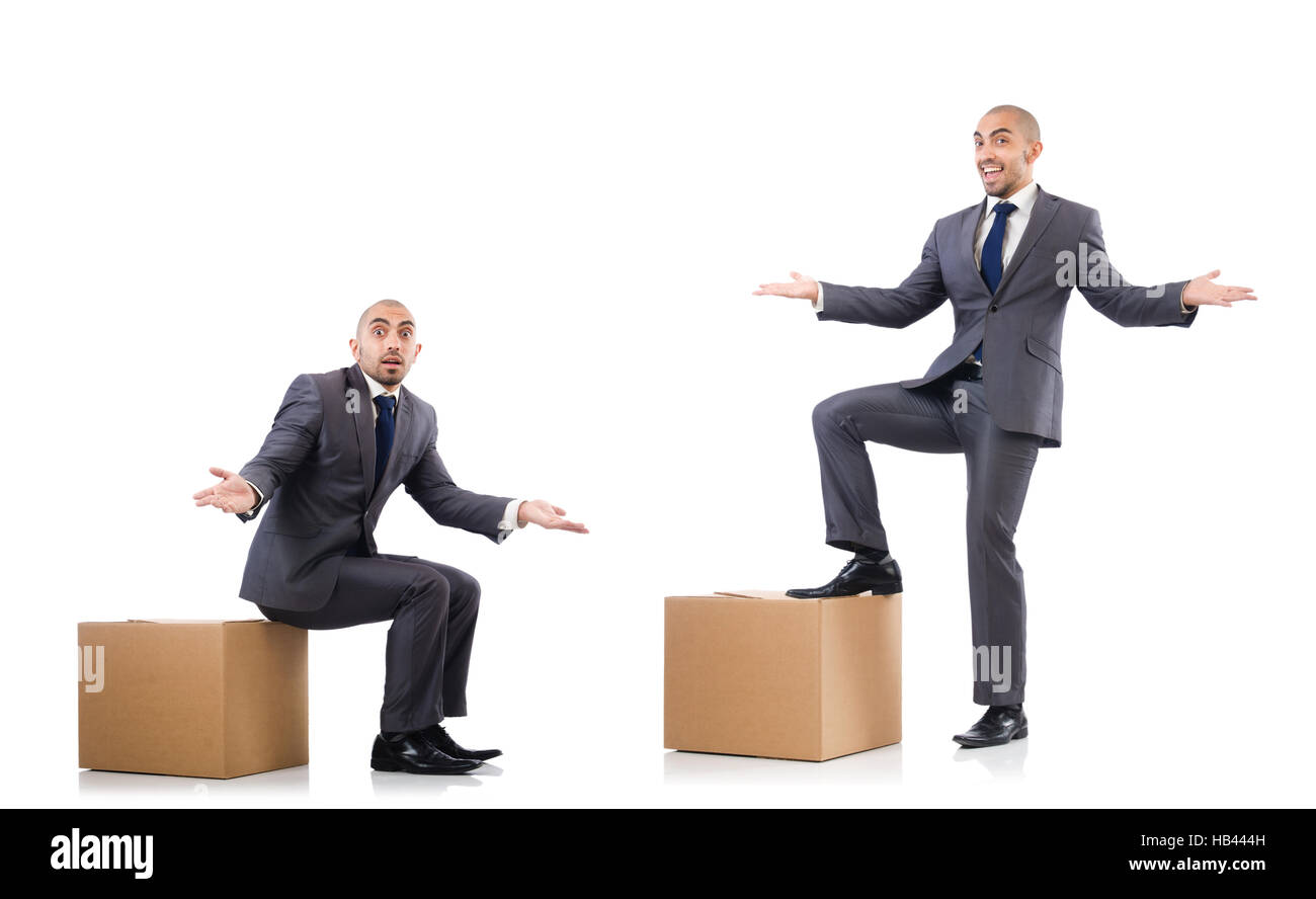 Collage of photos with man and boxes Stock Photo - Alamy