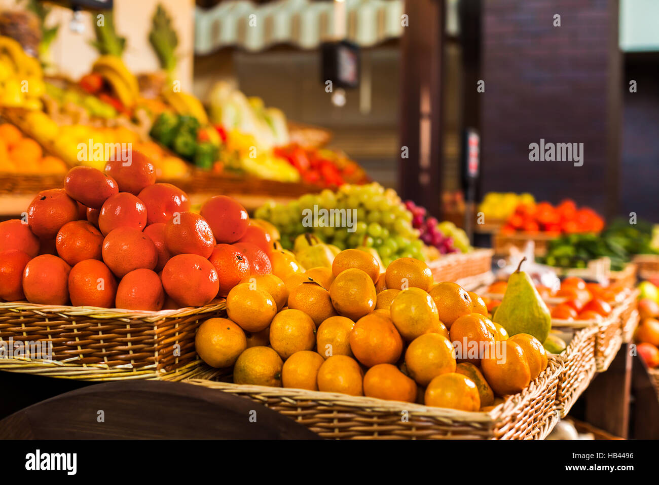 Fresh fruits and vegetables on the counter Stock Photo - Alamy