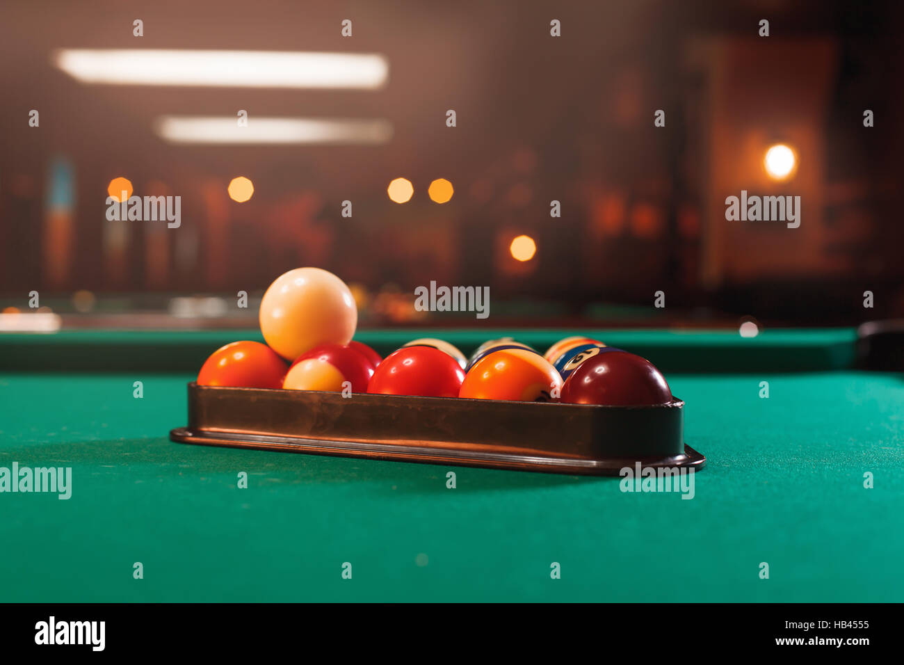 Billiard balls in a pool table Stock Photo - Alamy