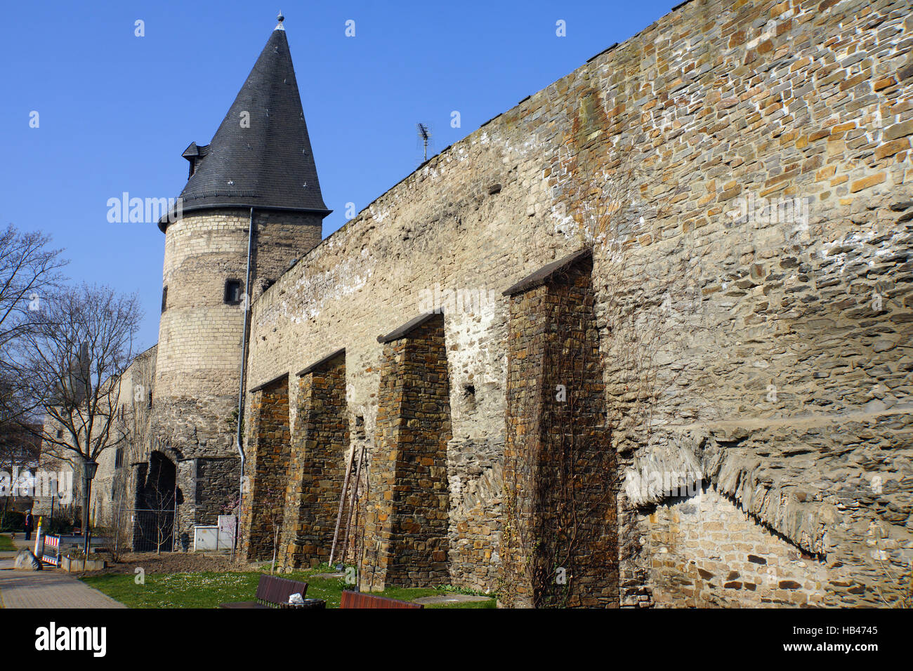 city wall and fortified tower Stock Photo - Alamy