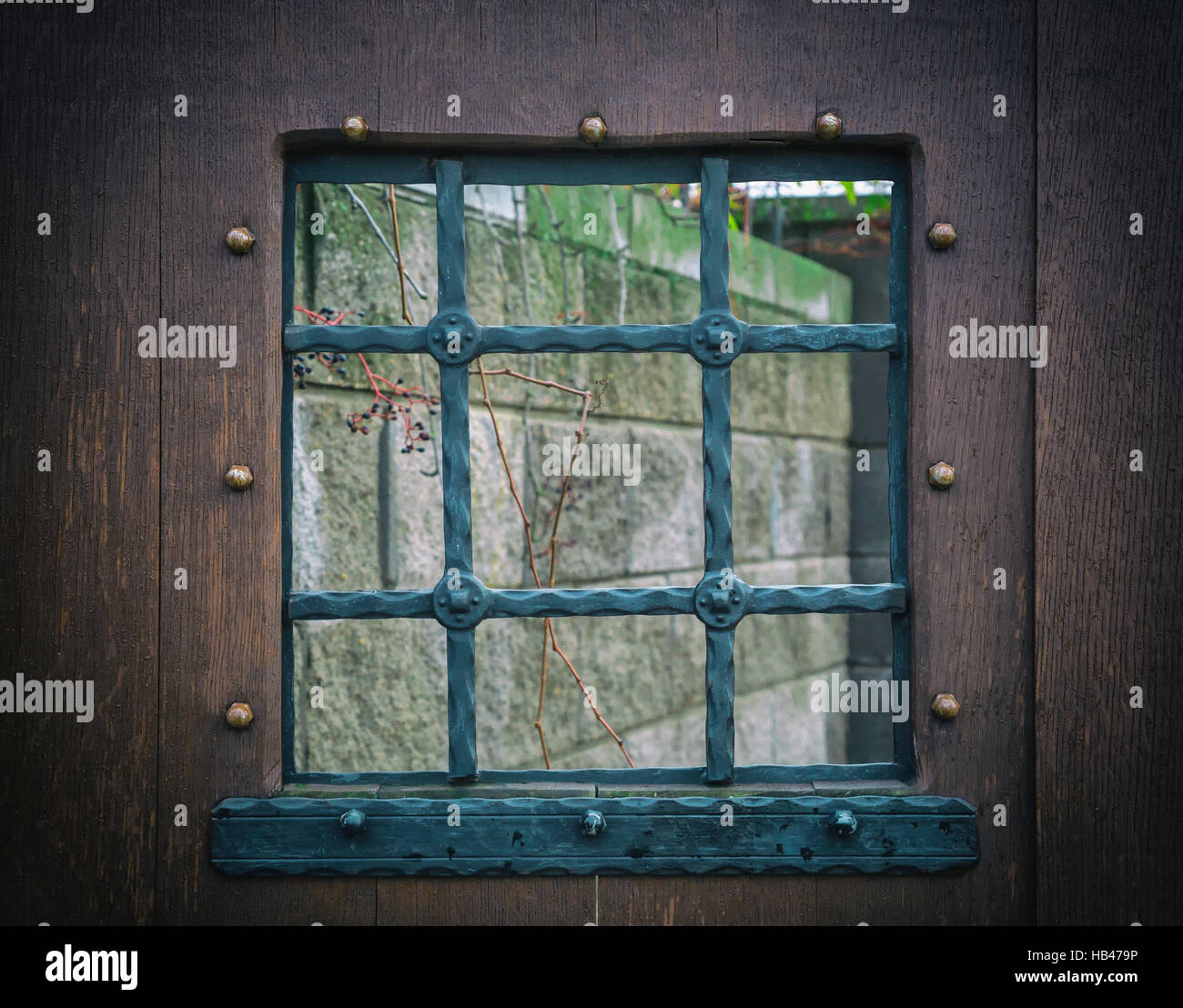 Detail of a window with bars, retro Stock Photo - Alamy