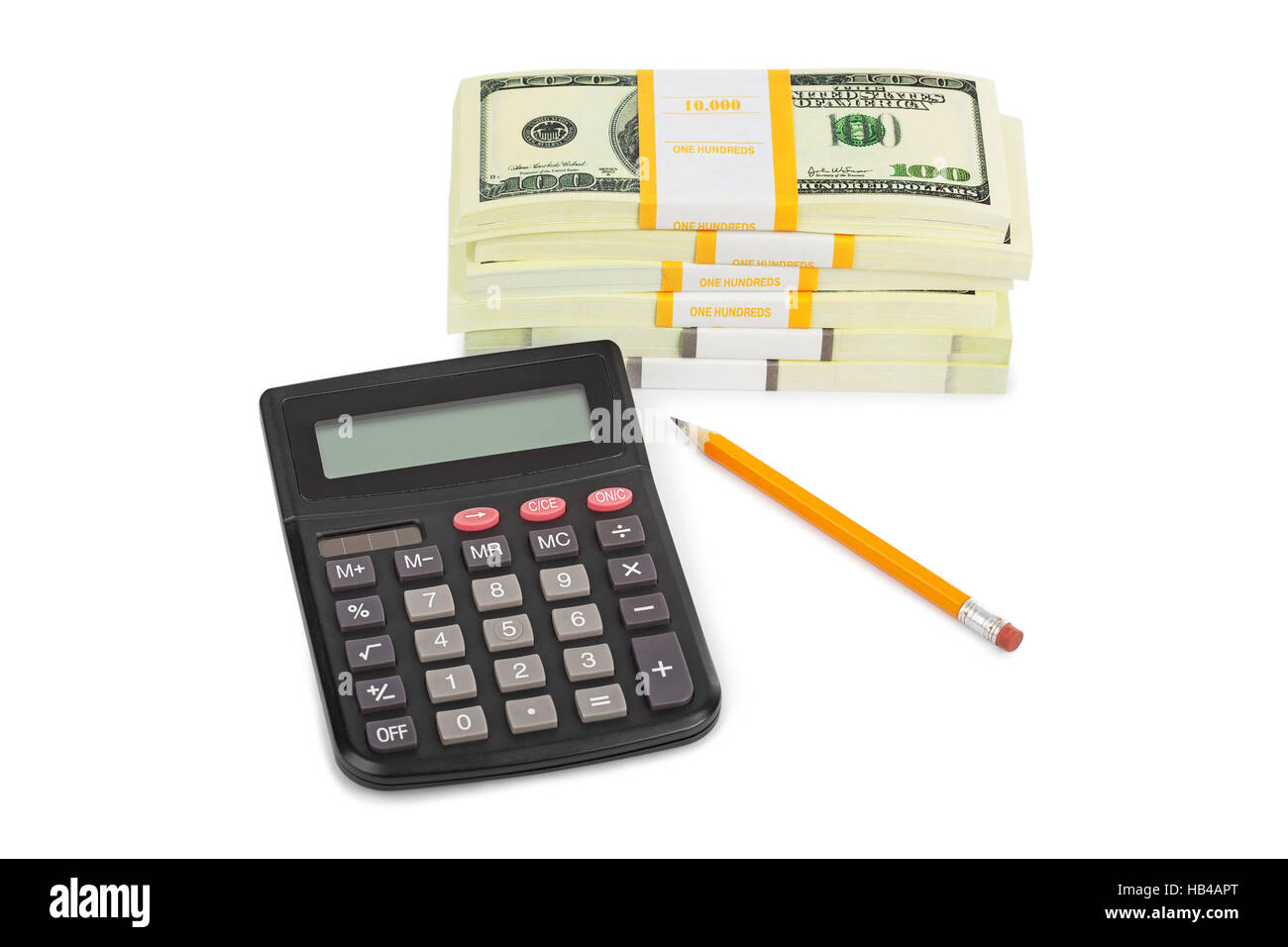 Calculator and money Stock Photo - Alamy