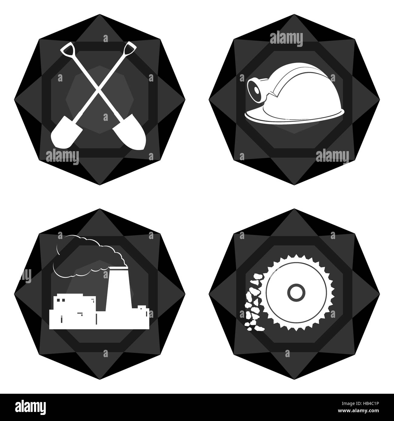 Icons with abstract images of objects and equipment used in the mining ...