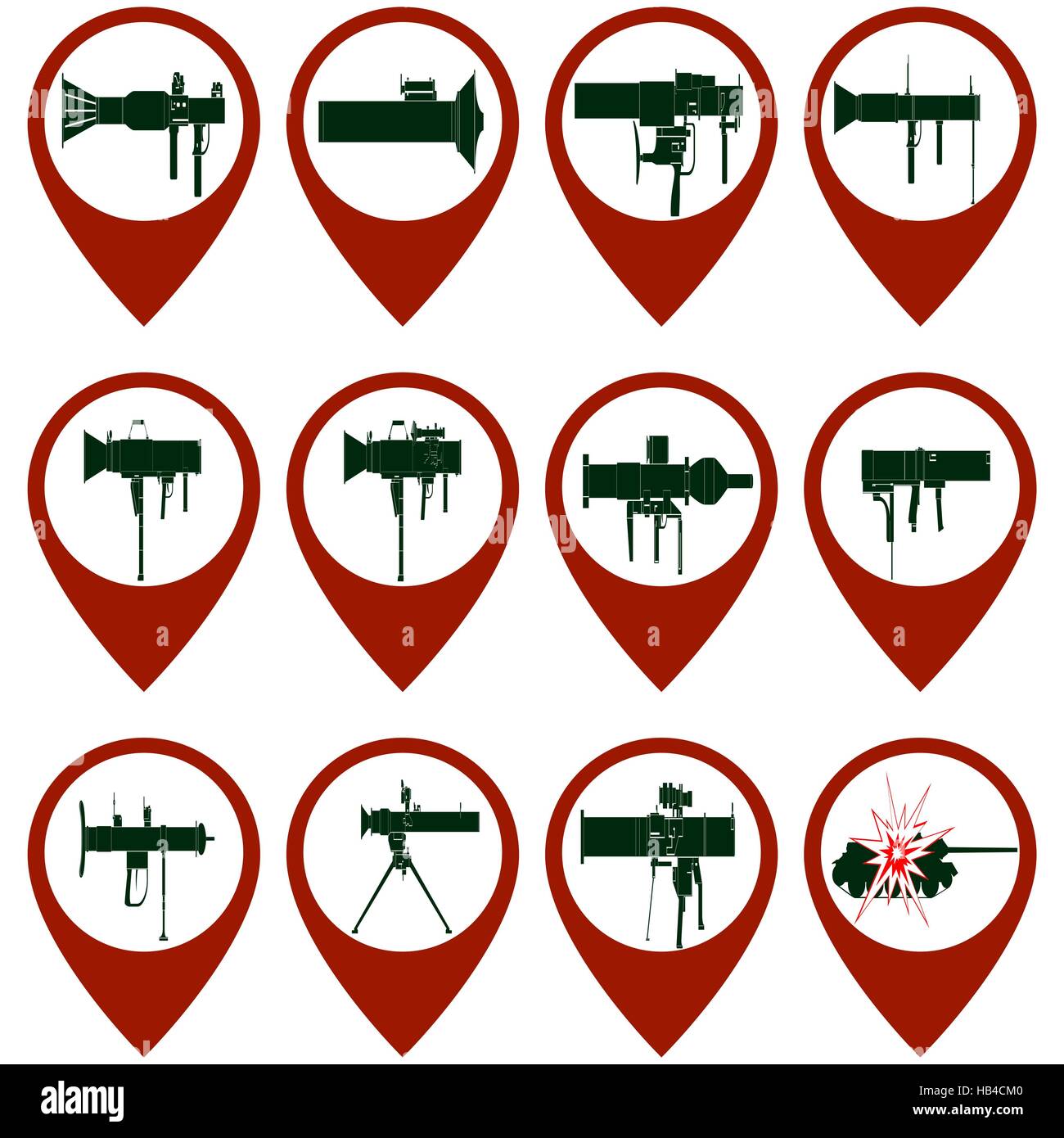 Icons with images of abstract ATGM. Illustration on white background ...