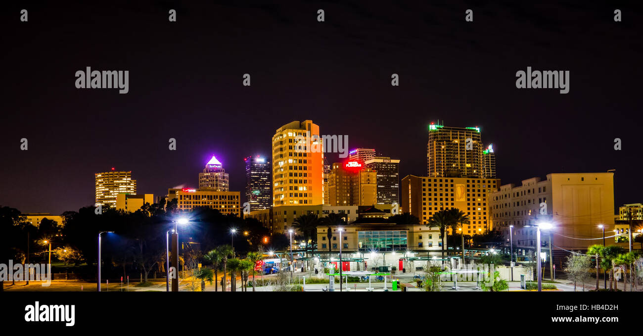 Downtown tampa florida skyline at night Stock Photo - Alamy