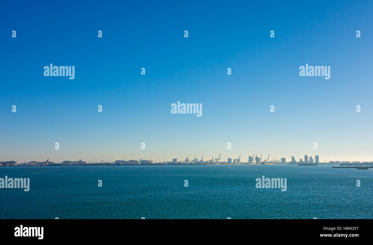 Miami Florida city skyline morning with blue sky Stock Photo - Alamy
