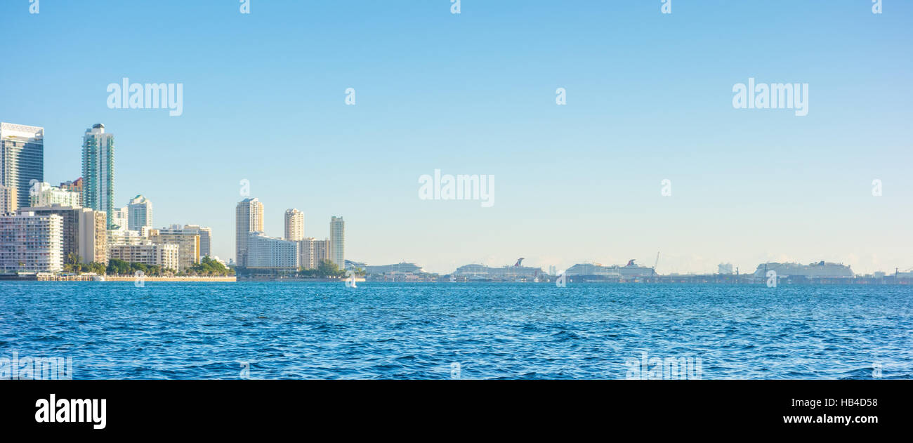 Miami Florida city skyline morning with blue sky Stock Photo - Alamy