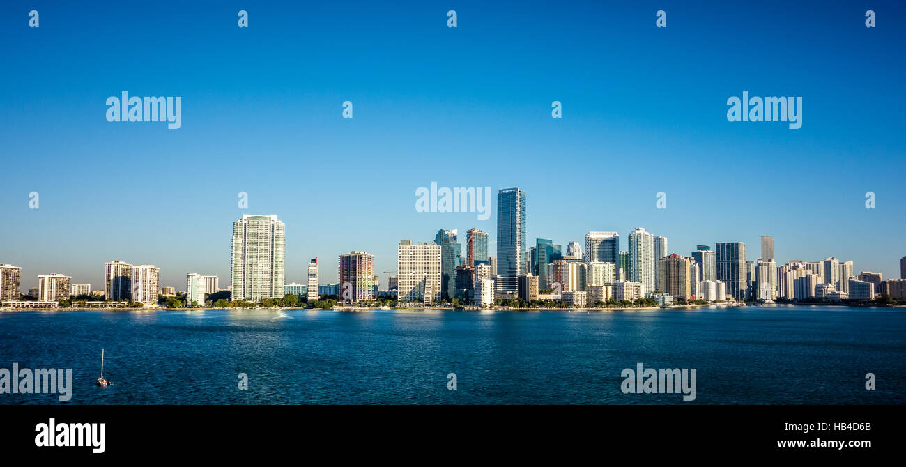Miami Florida city skyline morning with blue sky Stock Photo - Alamy