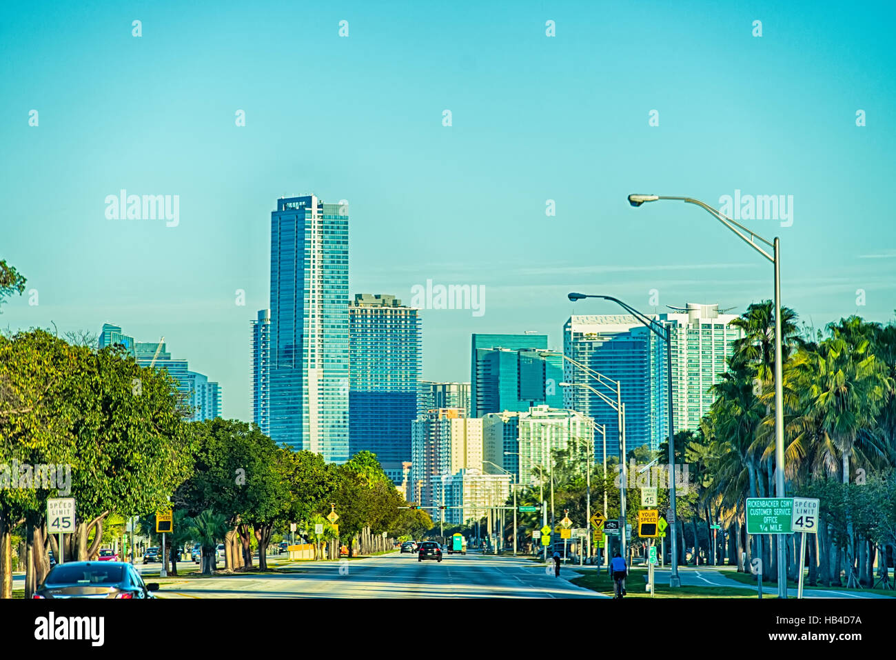 Miami Florida city skyline morning with blue sky Stock Photo - Alamy