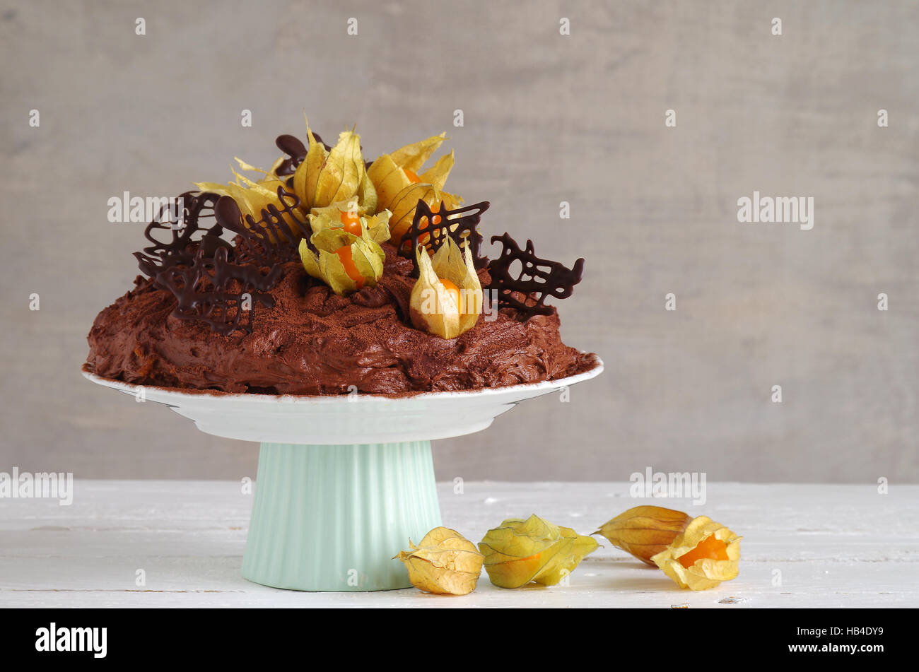 chocolate cake with physalis Stock Photo - Alamy